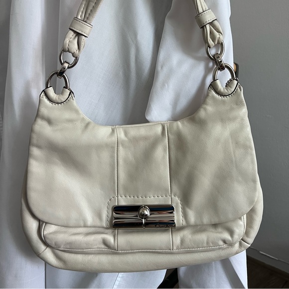 Coach | Bags | Ivory Off White Leather Coach Kristen Hobo Flap Closure ...